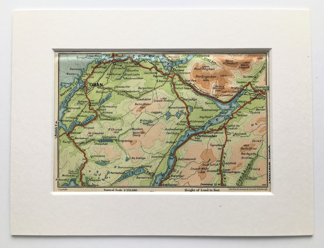 OBAN & DISTRICT 1930 VINTAGE Map, Matted/ Mounted for Framing - Etsy