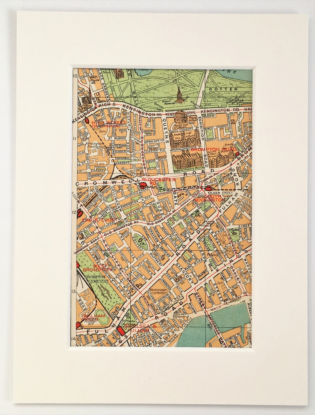 1930s VINTAGE LONDON MAP, West London, Chelsea, Kensington, Brompton ...