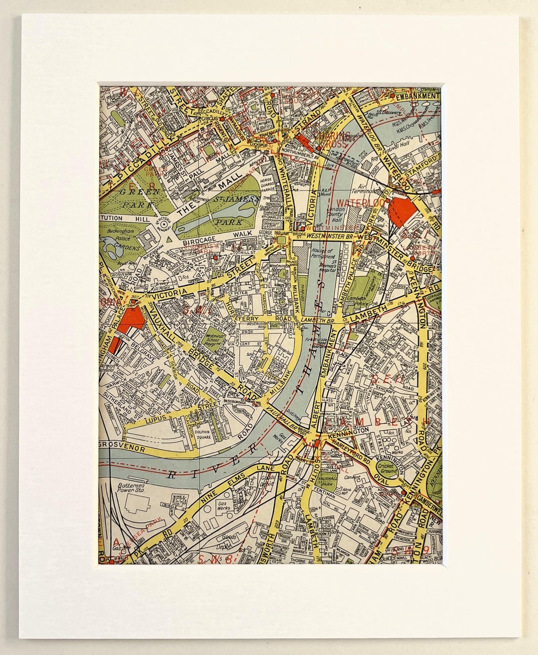 C. 1960 VINTAGE LONDON MAP, Central London, Lambeth, Westminster ...
