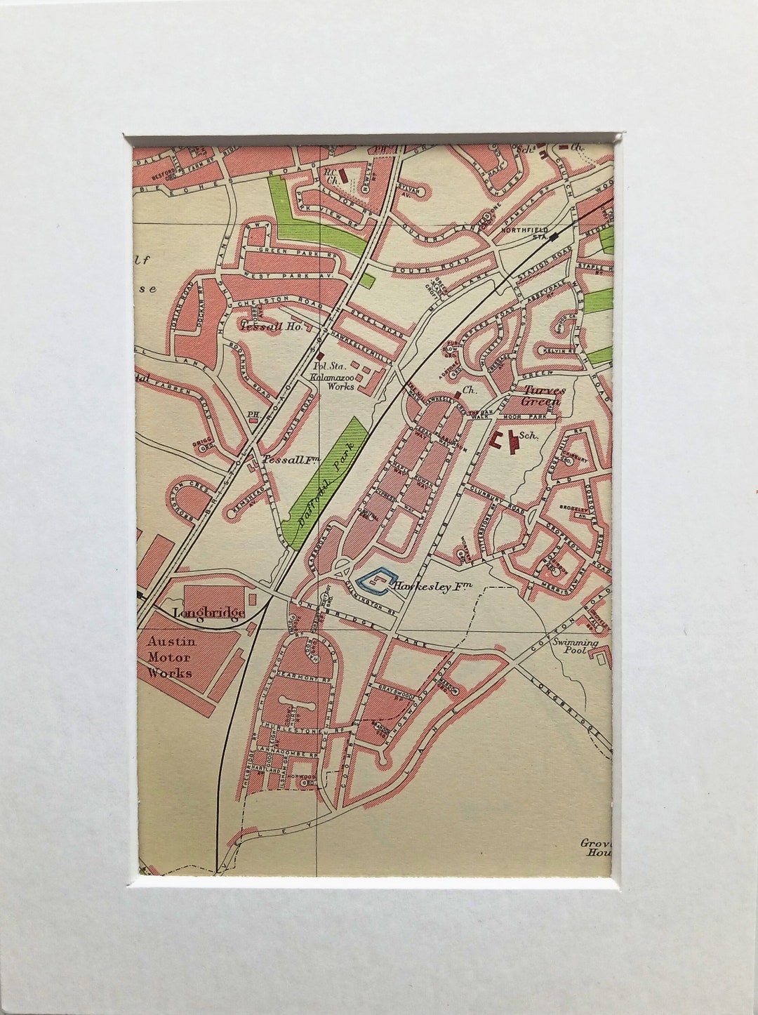 1952 VINTAGE BIRMINGHAM MAP, Birmingham, Longbridge, Turves Green ...