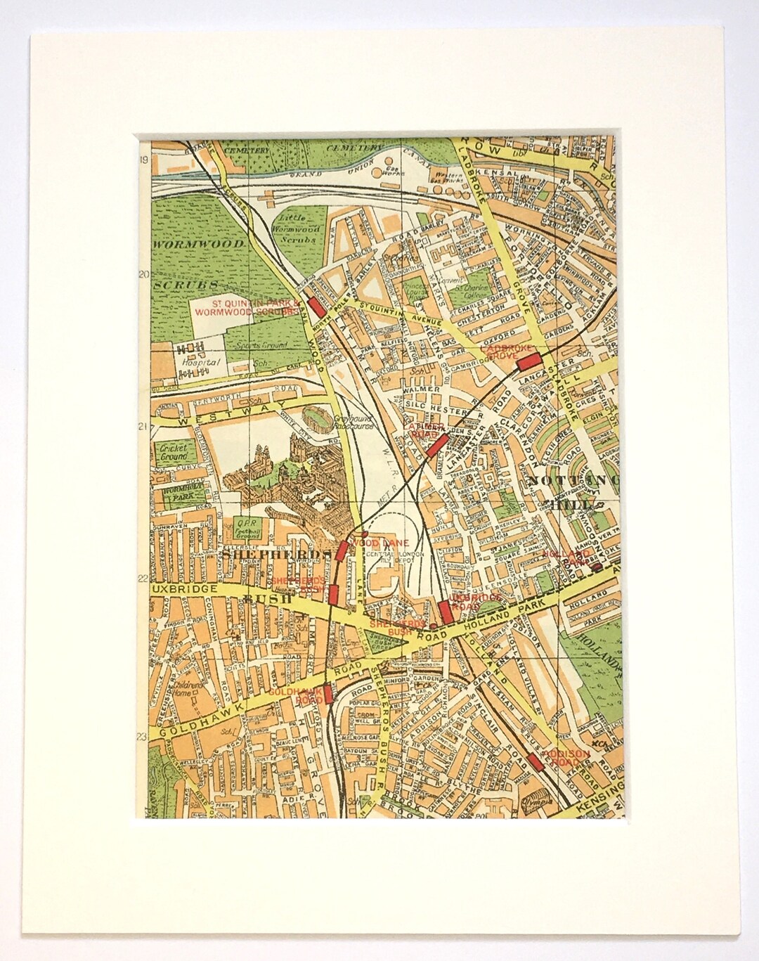 1930s VINTAGE LONDON MAP, West London, Notting Hill, Shepherds Bush ...