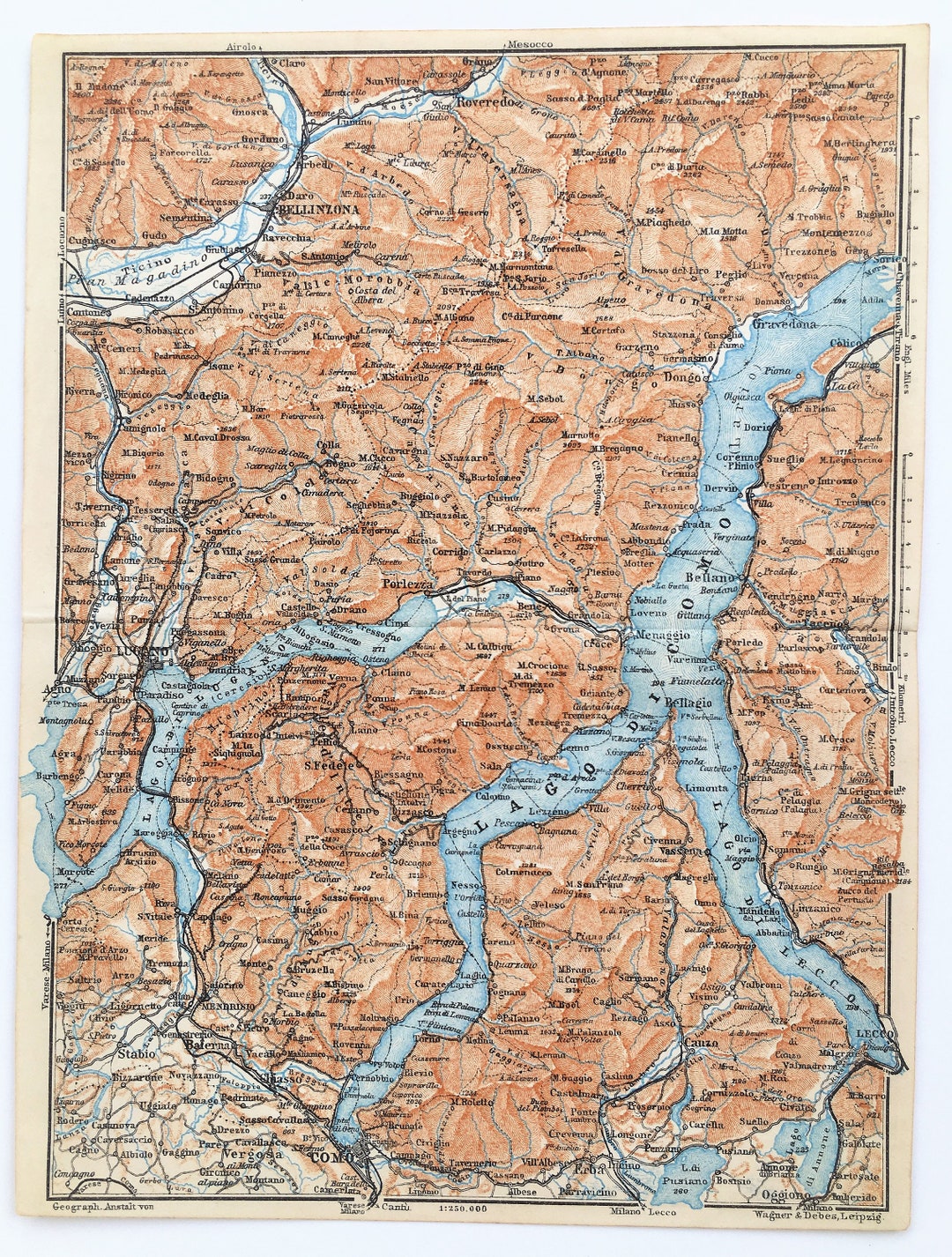 LAKE COMO Area Plan, Italy, 1926 Small Antique Colour Map - Etsy