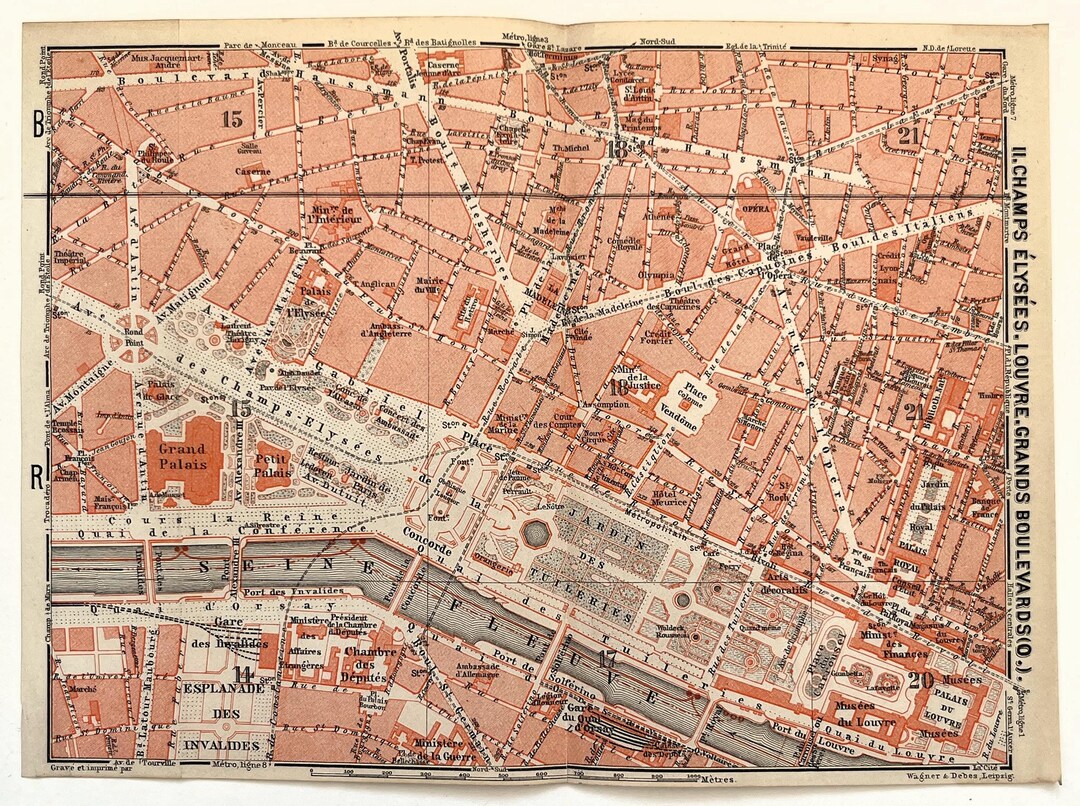 CENTRAL PARIS City Plan, FRANCE 1913 Small Antique Colour Map - Etsy