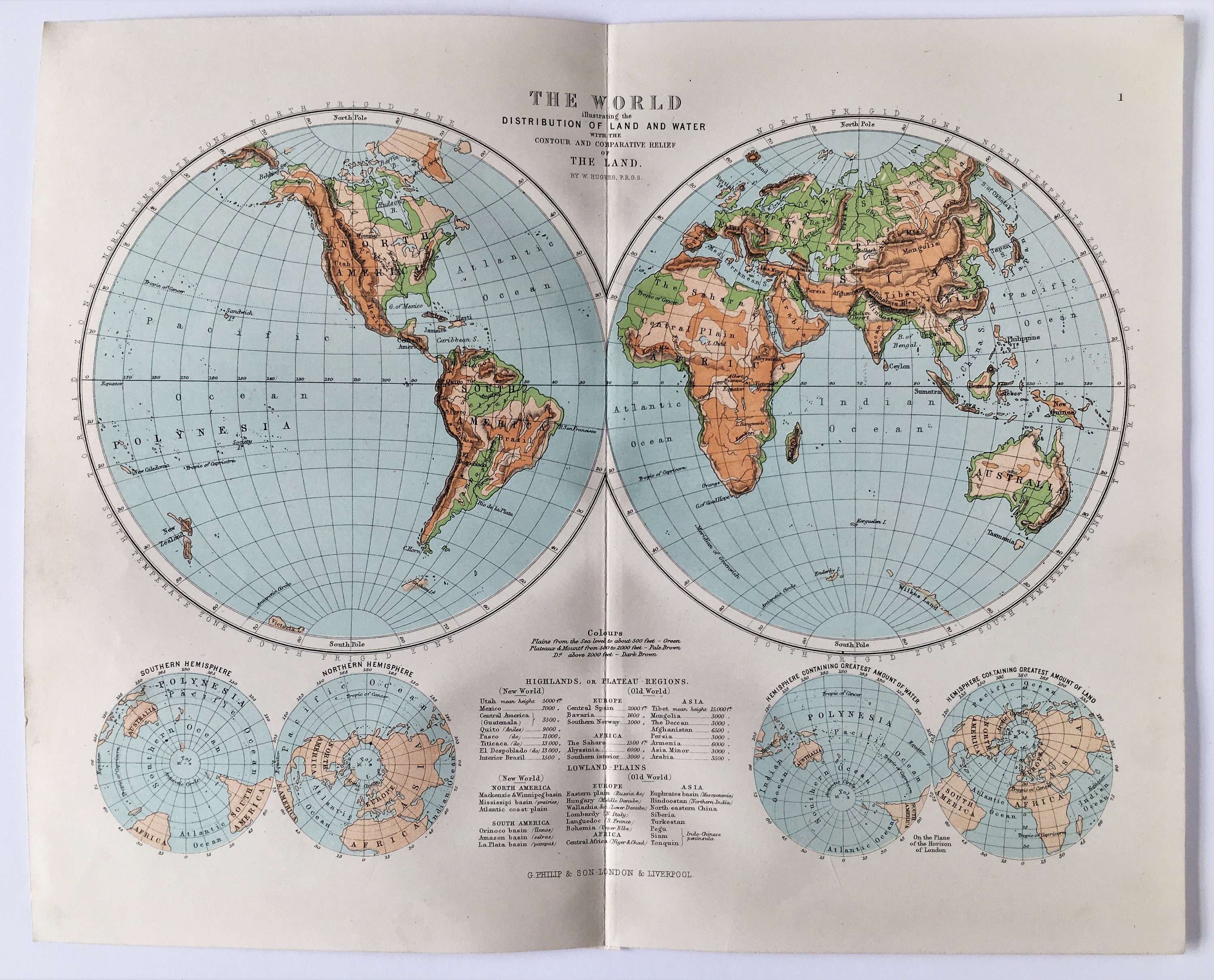 Home & Living 1880 Antique Folding Colour Map by Hughes World Map of ...