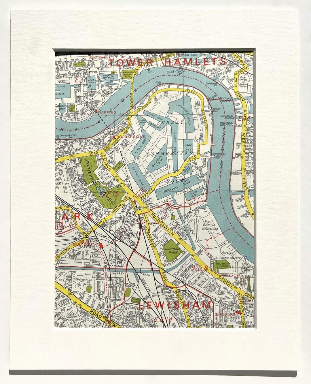 C. 1960 VINTAGE LONDON MAP, South London, Surrey Docks, Rotherhithe ...