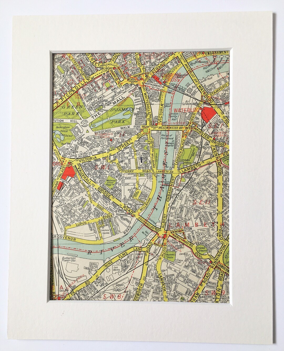 C. 1960 VINTAGE LONDON MAP, Central London, Lambeth, Westminster ...