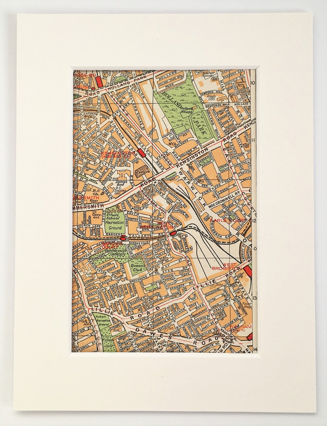 1930s VINTAGE LONDON MAP, West London, Shepherd's Bush, Kensington ...