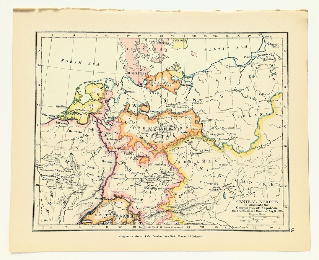 NAPOLEONIC CAMPAIGNS in EUROPE in 1806, C. 1900 Small Antique Colour ...