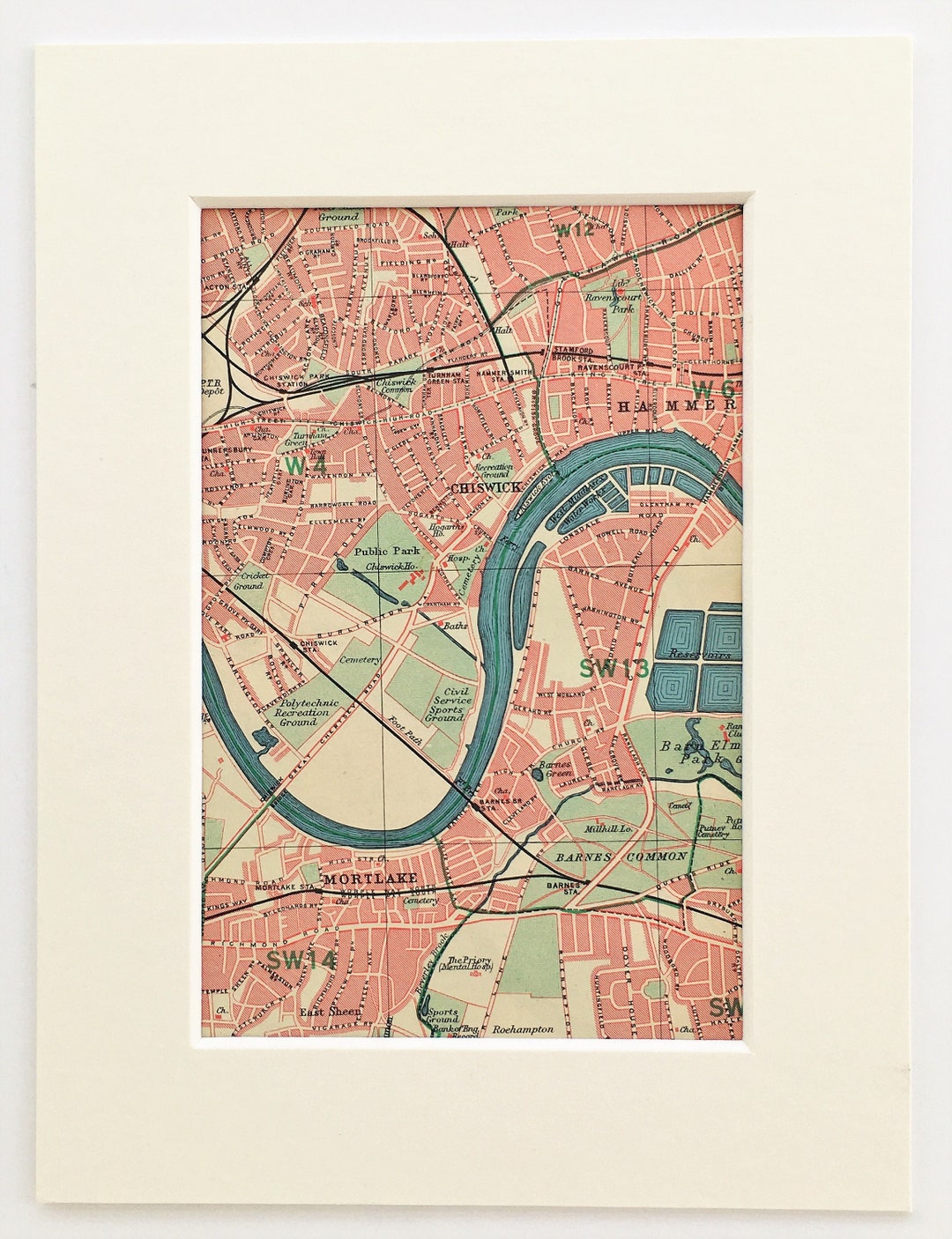 1945 VINTAGE LONDON MAP South West London Mortlake Barnes - Etsy