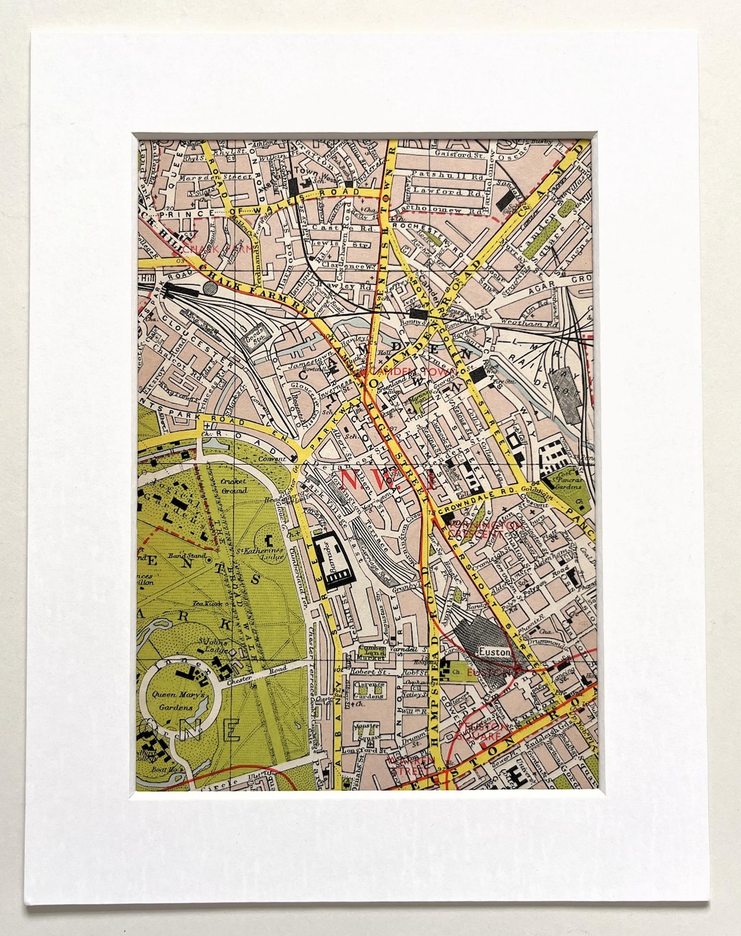 1959 VINTAGE LONDON MAP, North West London, Regent's Park, Camden Town ...