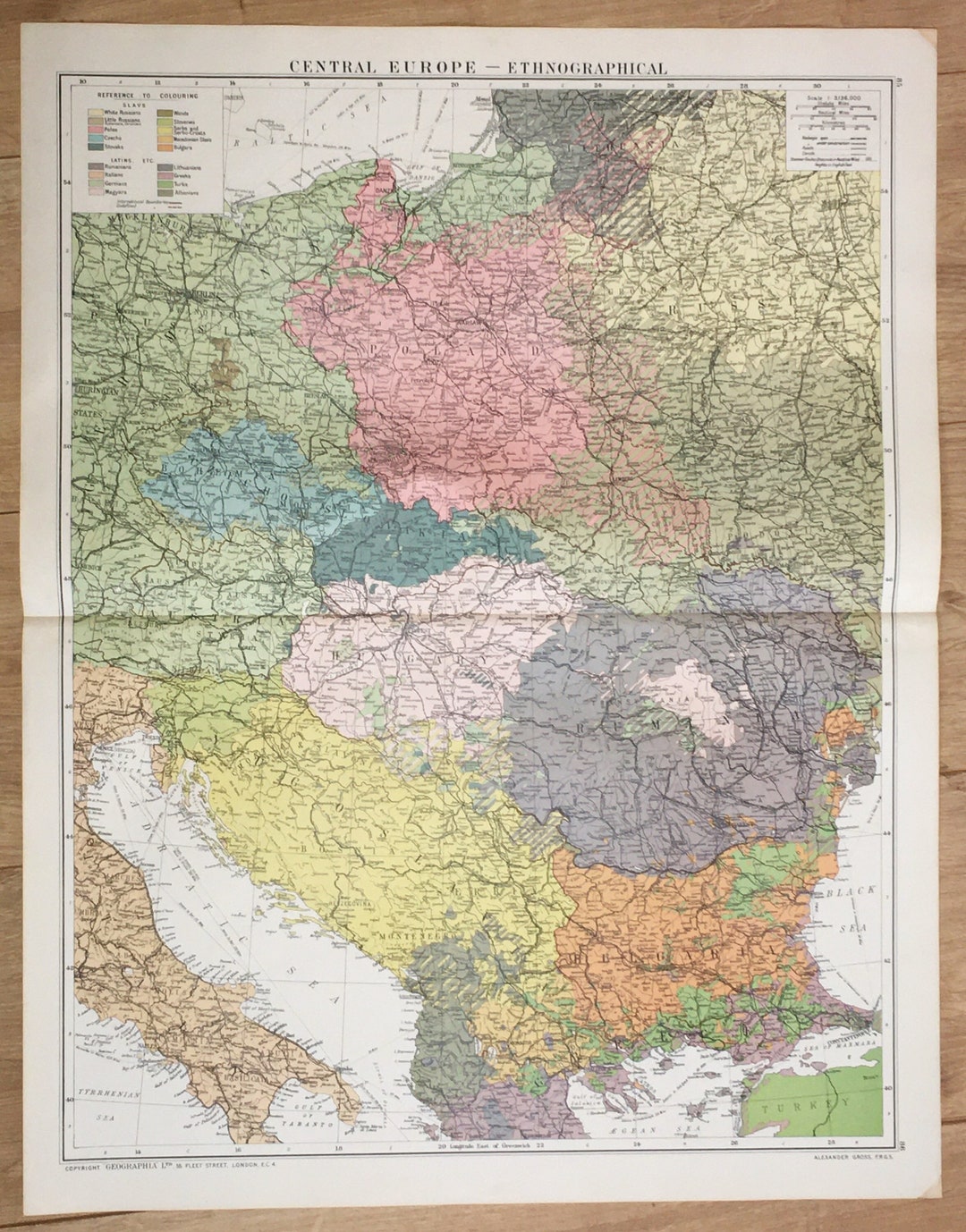 Huge Antique ETHNOGRAPHIC Map of Central Europe & Balkans, C. 1920. Lovely Colours - Etsy