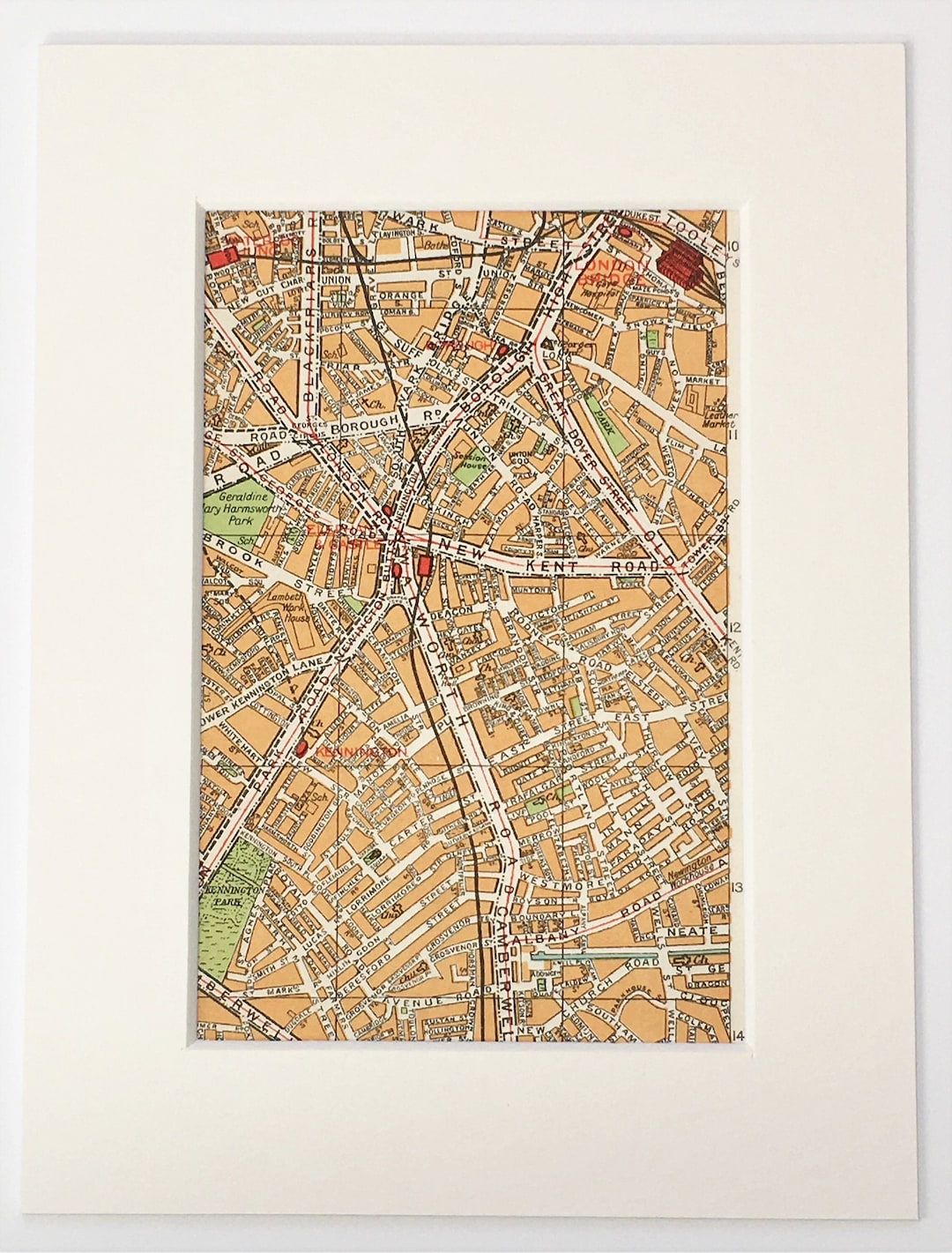 1930s VINTAGE LONDON MAP, South East London, Kennington, Walworth ...