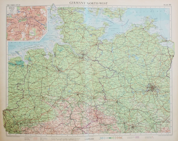 Wall Map Of East And West Germany 1960