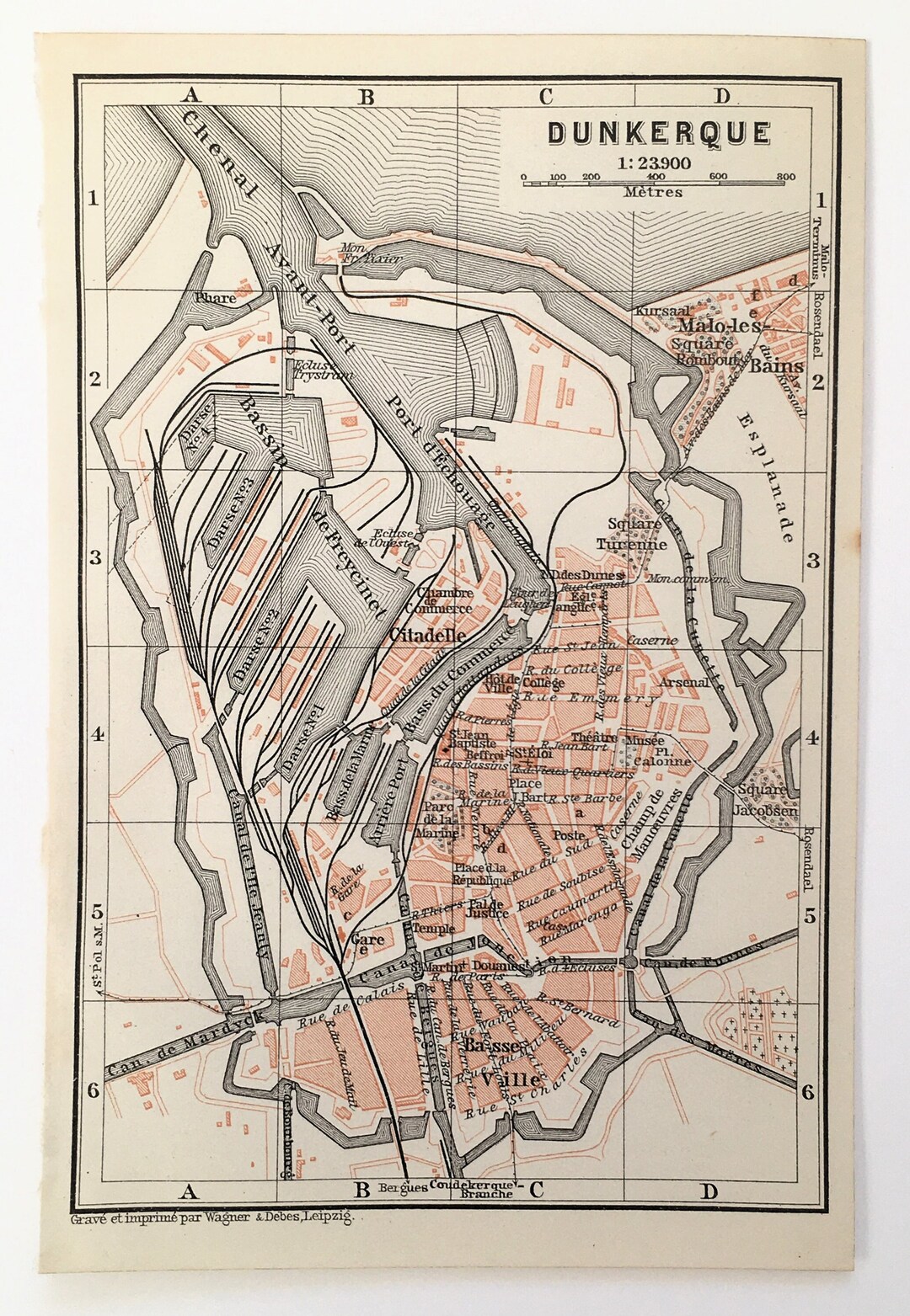 DUNKERQUE City Plan, France 1910 Very Small Antique Colour Map - Etsy
