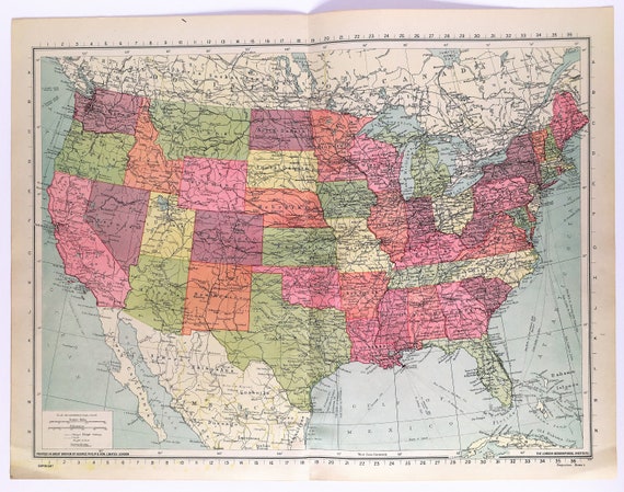 UNITED STATES 1945 Vintage Wartime Map : USA America by - Etsy