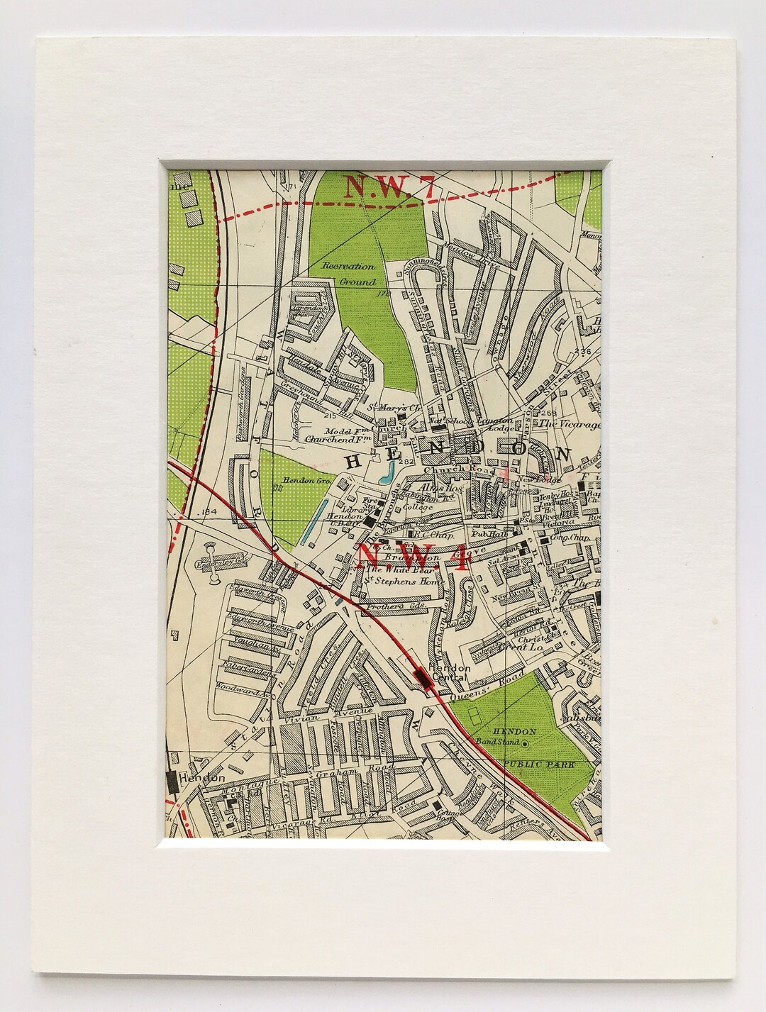 1930s VINTAGE LONDON MAP, North West London, Hendon, Bacon, Matted ...