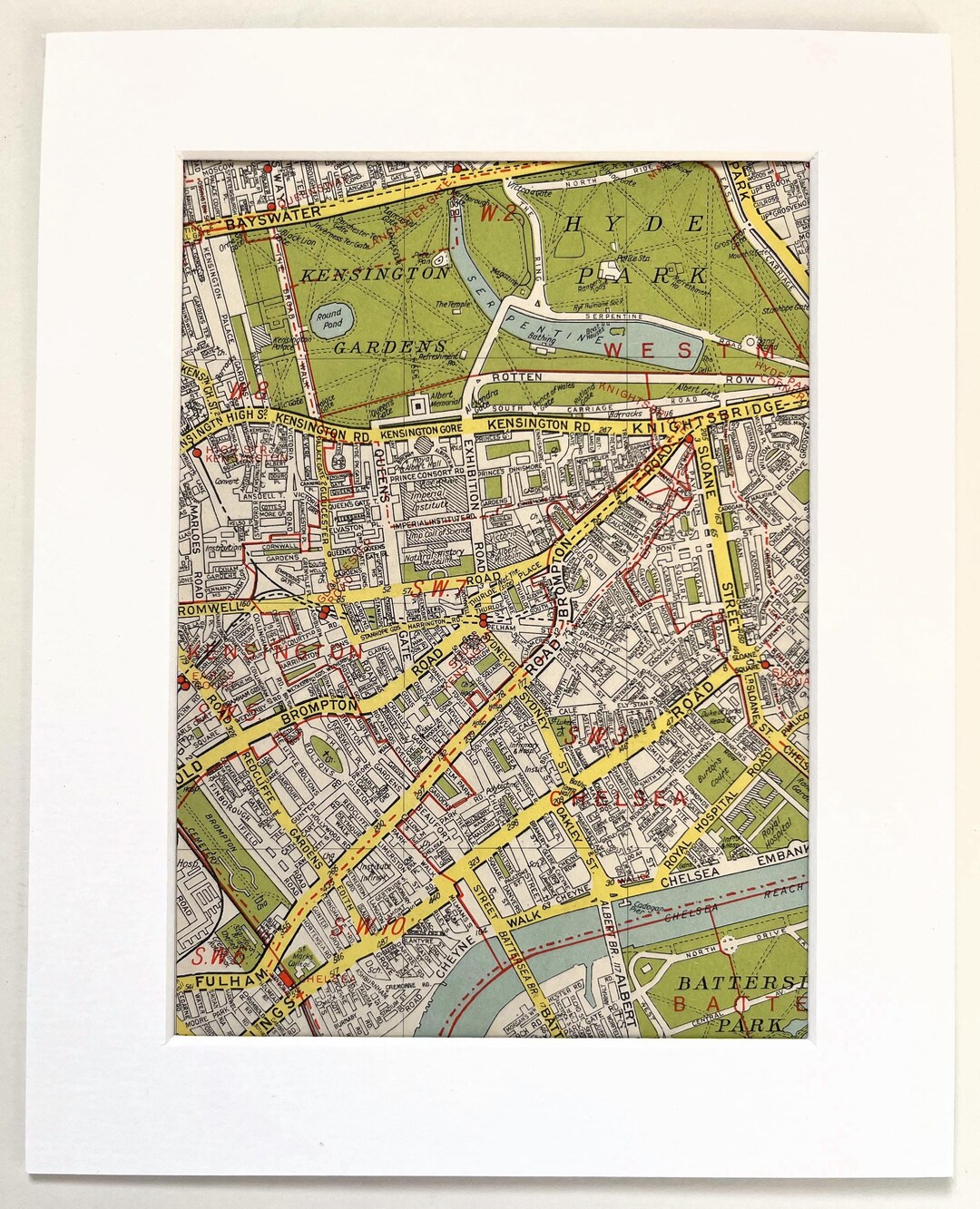 1950s VINTAGE LONDON MAP, West London, Hyde Park, Kensington, Chelsea ...