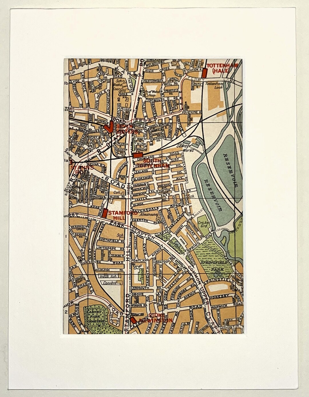 1930s VINTAGE LONDON MAP, North London, South Tottenham, Upper Clapton ...