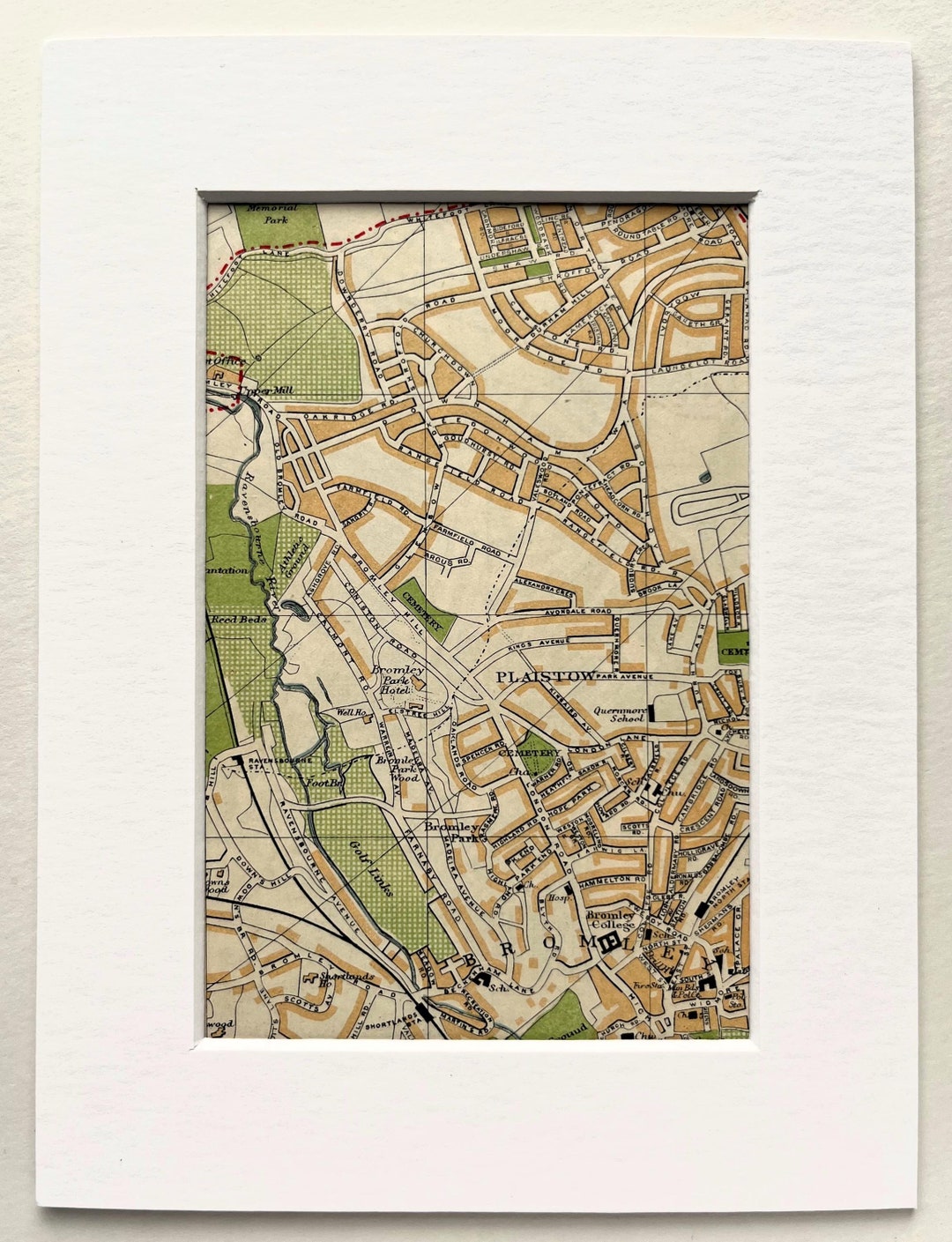 1930s VINTAGE LONDON MAP, South East London, Bromley, Plaistow, Downham ...