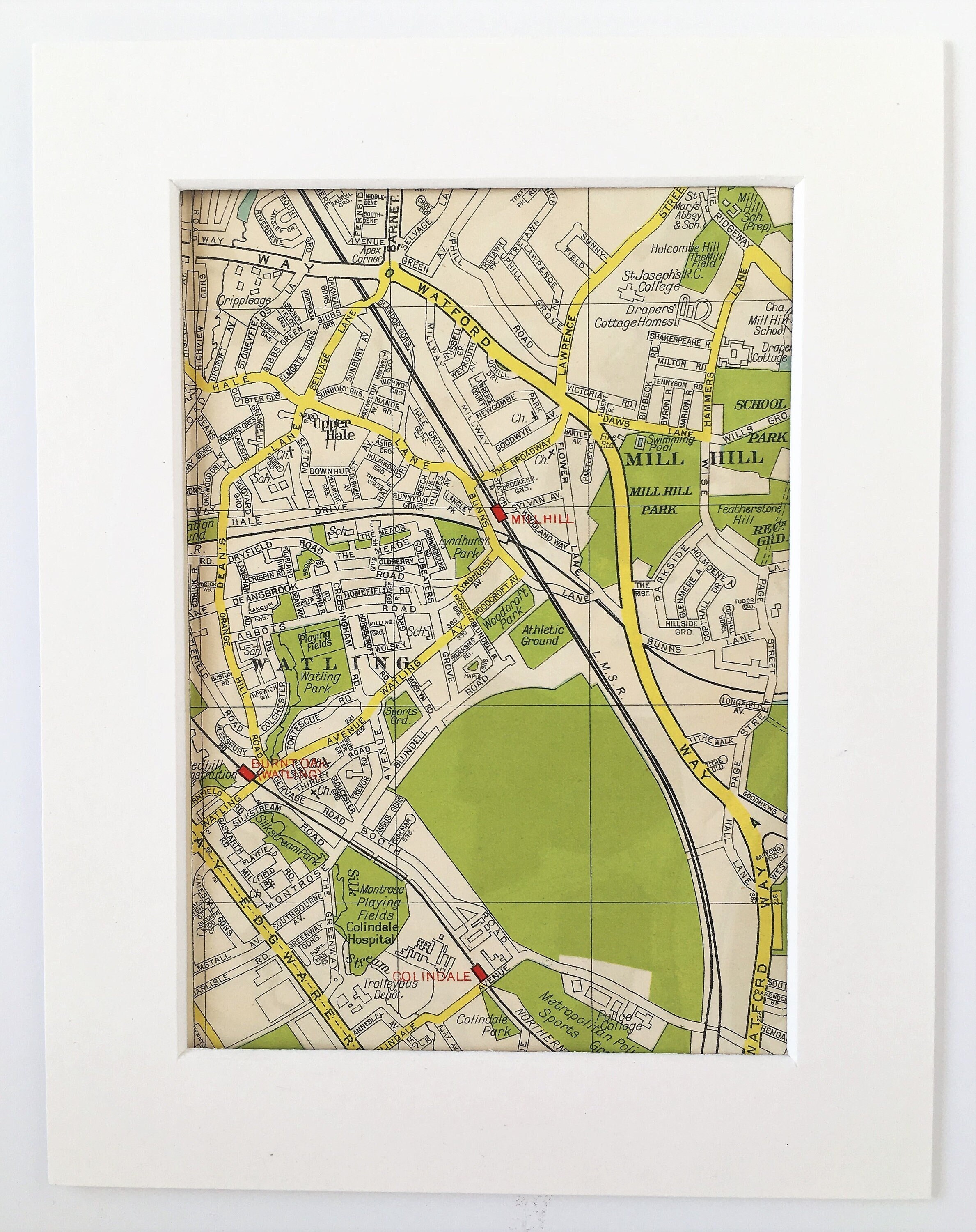 1940s VINTAGE LONDON MAP North West London Mill Hill - Etsy