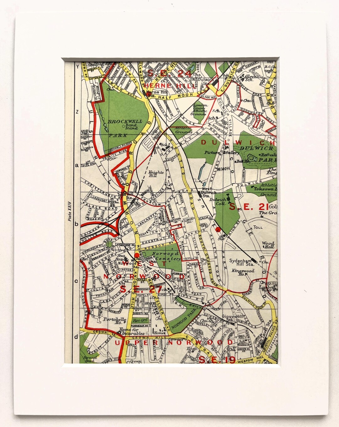 1930s VINTAGE LONDON MAP, South East London, Dulwich, West Norwood ...
