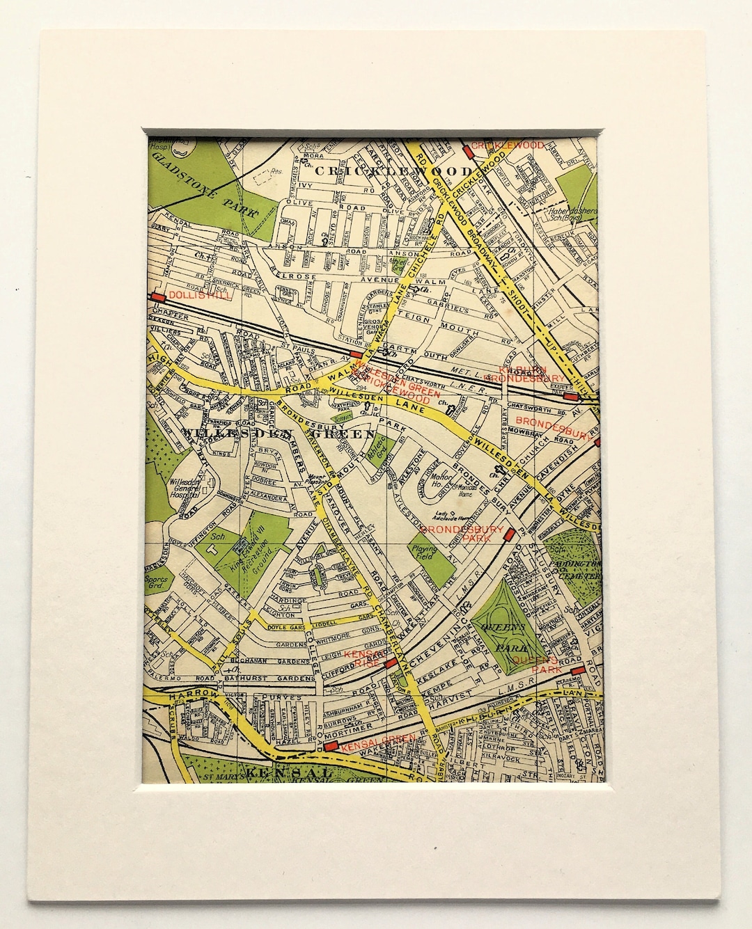 1940s VINTAGE LONDON MAP, North West London, Cricklewood, Willesden ...