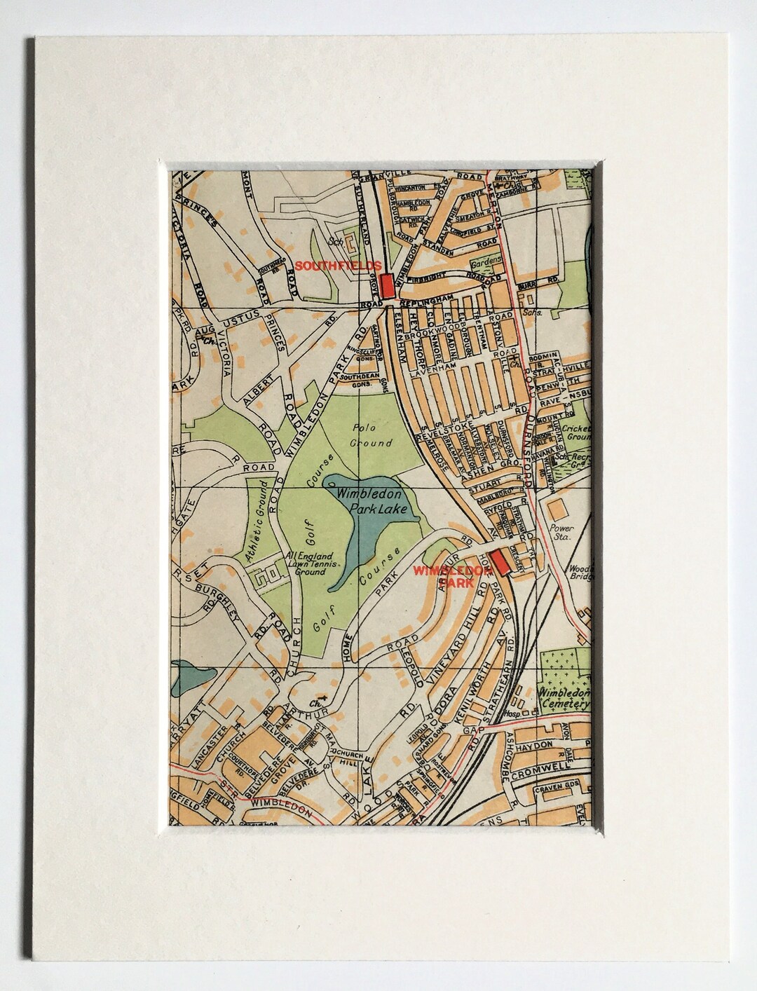 1930s VINTAGE LONDON MAP, South West London, Wimbledon, Southfields ...
