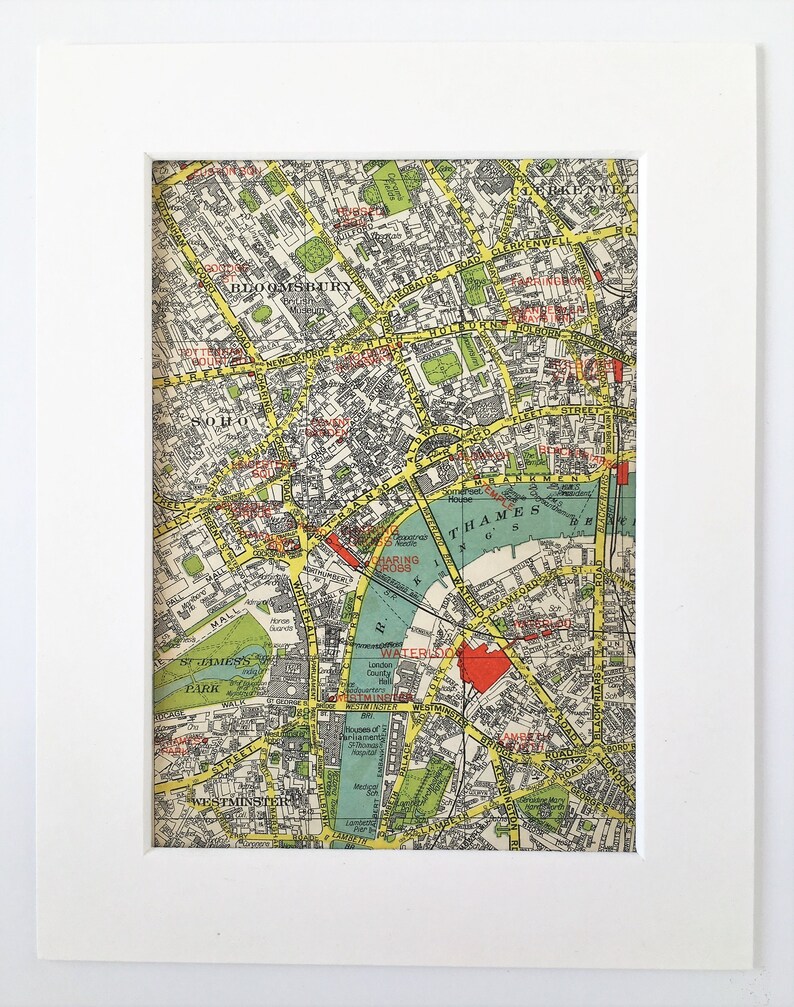 1940s VINTAGE LONDON MAP Central London Lambeth - Etsy