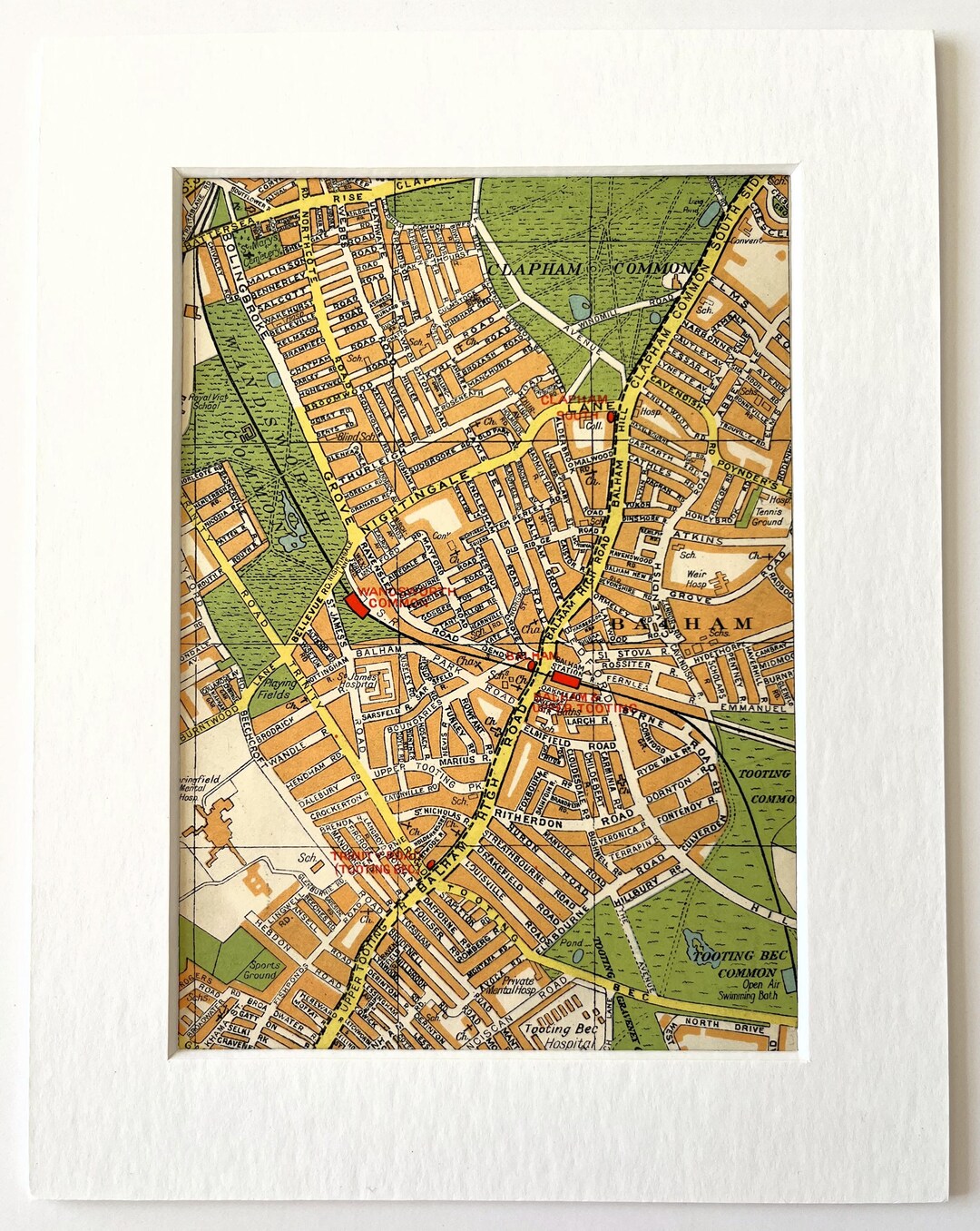 1930s VINTAGE LONDON MAP, South East London, Tooting Bec, Balham ...