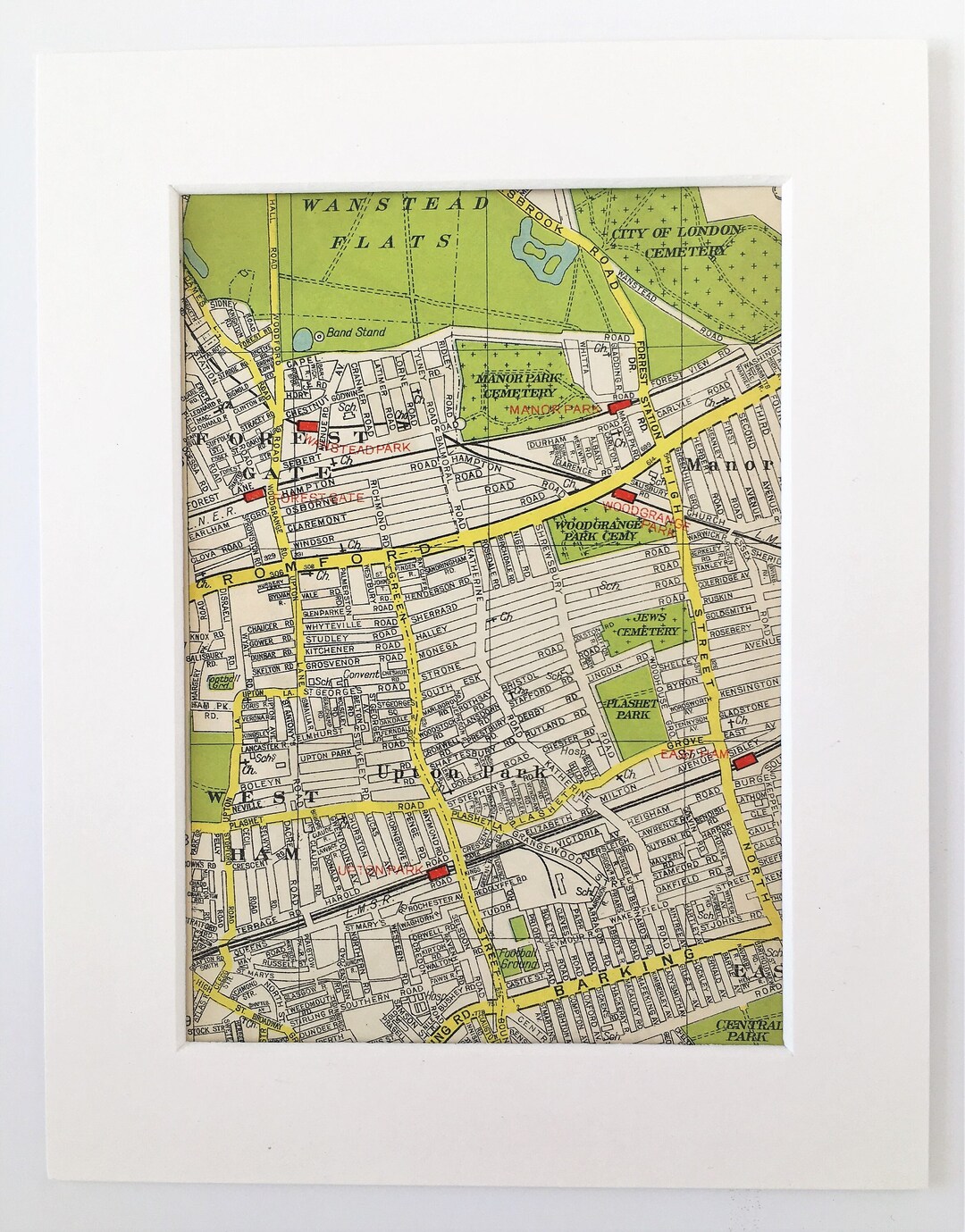 1940s VINTAGE LONDON MAP, North East London, Wanstead Flats, West Ham ...