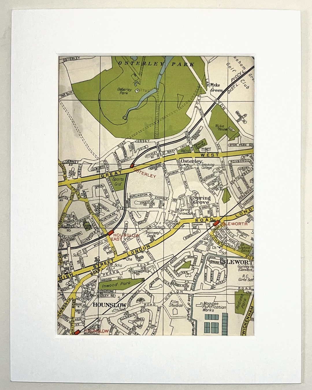 1940s VINTAGE LONDON MAP, South West London, Osterley Park, Hounslow ...