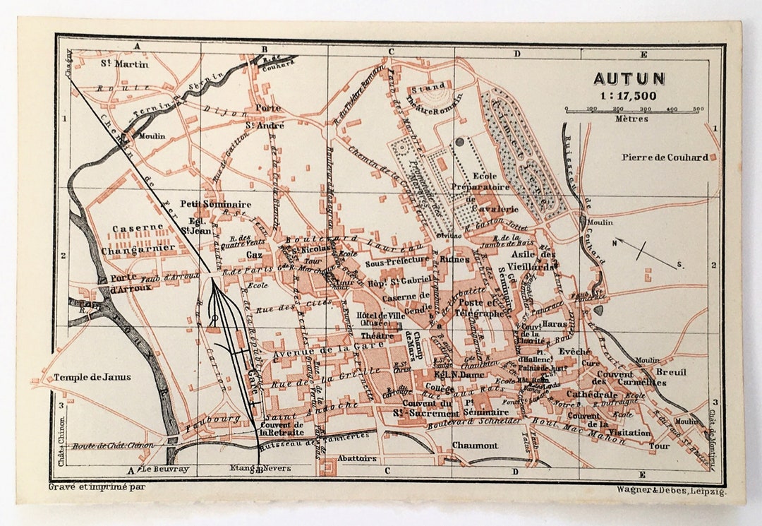AUTUN City Plan FRANCE 1910 Small Antique Colour Map - Etsy