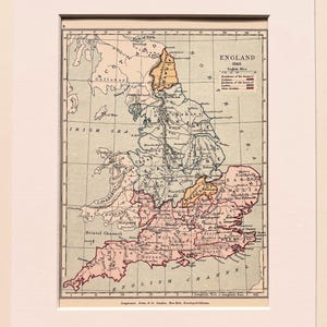 ENGLAND in 1065 Before Norman Conquest C. 1900 Small Antique Colour Map ...