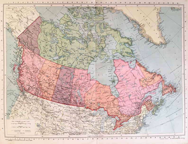 1945 Vintage Wartime Map : Canada Philips. Lovely Pastel - Etsy UK