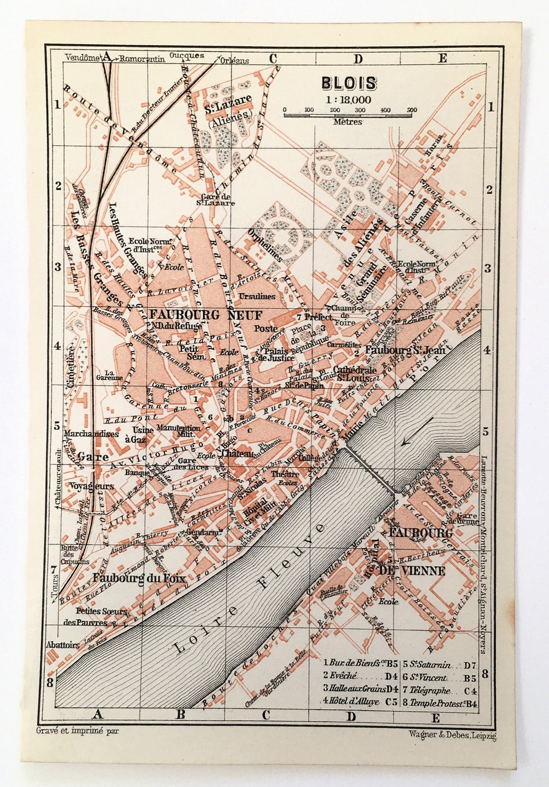 BLOIS City Plan, FRANCE 1910 Very Small Antique Colour Map - Etsy