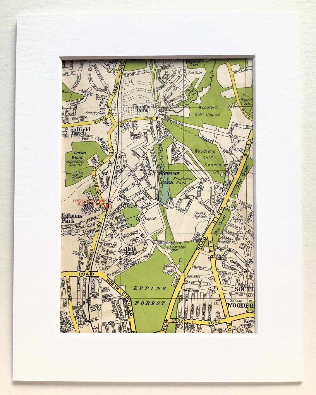 1940s VINTAGE LONDON MAP, North East London, South Woodford, Epping ...
