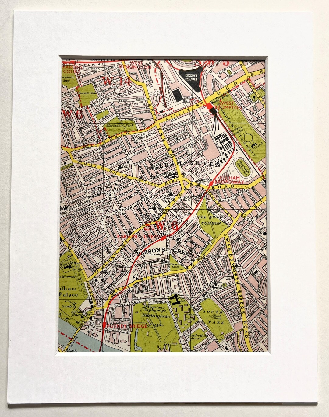 1959 VINTAGE LONDON MAP, West London, Fulham, Earls Court, Walham Green ...