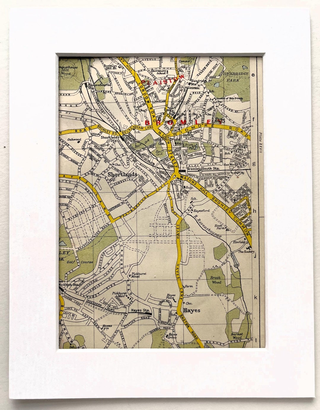 1930s VINTAGE LONDON MAP, South East London, Bromley, Hayes, Shortlands ...