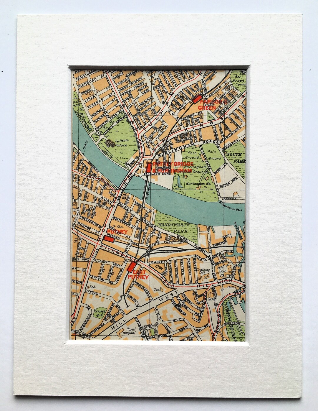 1930s VINTAGE LONDON MAP, South London, Fulham, Putney geographia ...