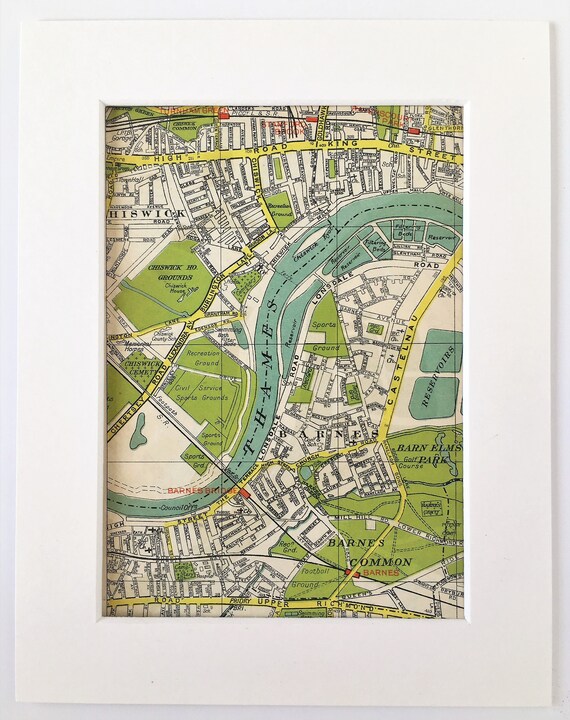1940s VINTAGE LONDON MAP South West London Chiswick Barnes - Etsy