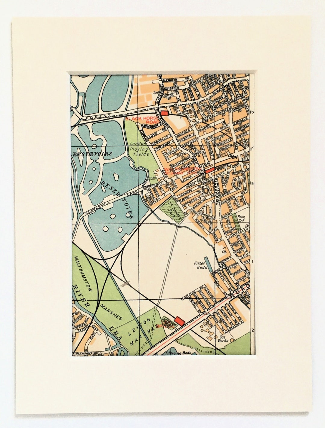 1930s VINTAGE LONDON MAP, North London, Walthamstow, Upper Clapton ...