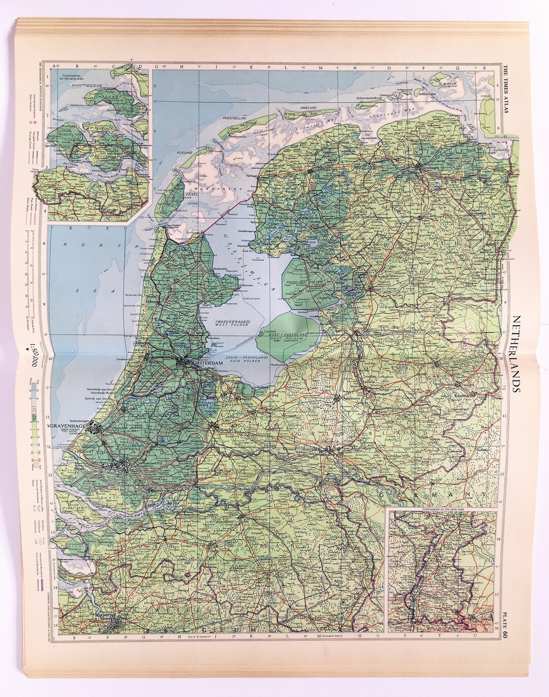 NETHERLANDS 1950s Large Vintage Map, Holland, Cold War Era. Lovely ...