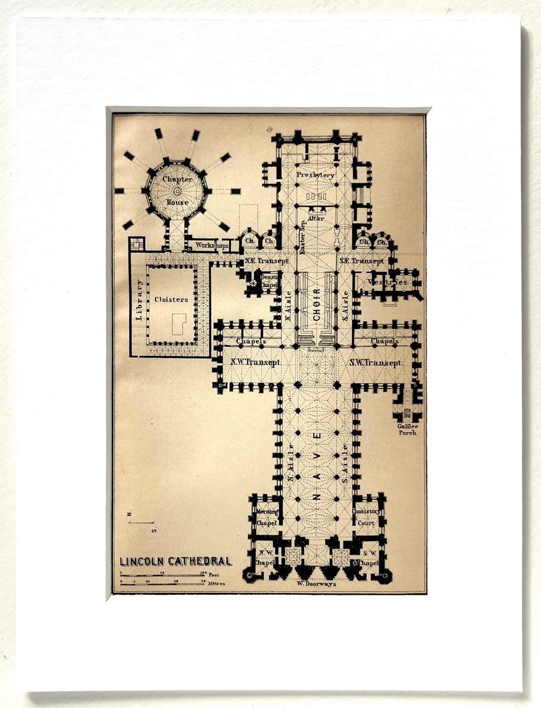 LINCOLN CATHEDRAL Floor Plan 1910 Antique Map, Matted/ Mounted for ...
