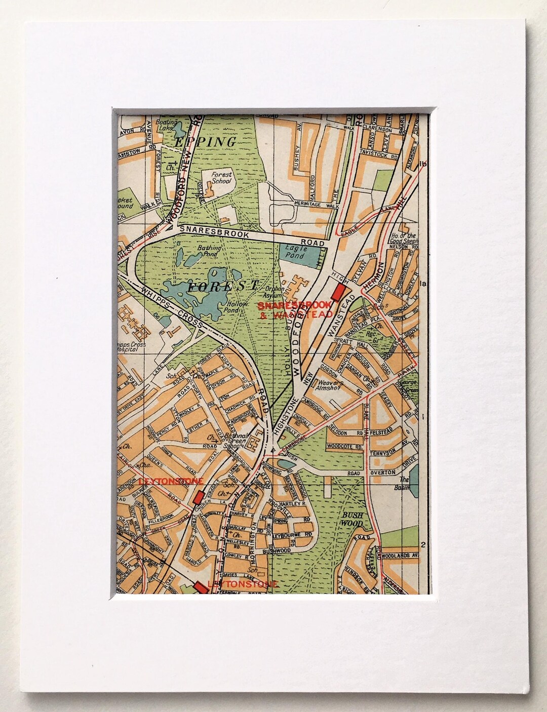 1930s VINTAGE LONDON MAP, North East London, Epping Forest, Snaresbrook ...