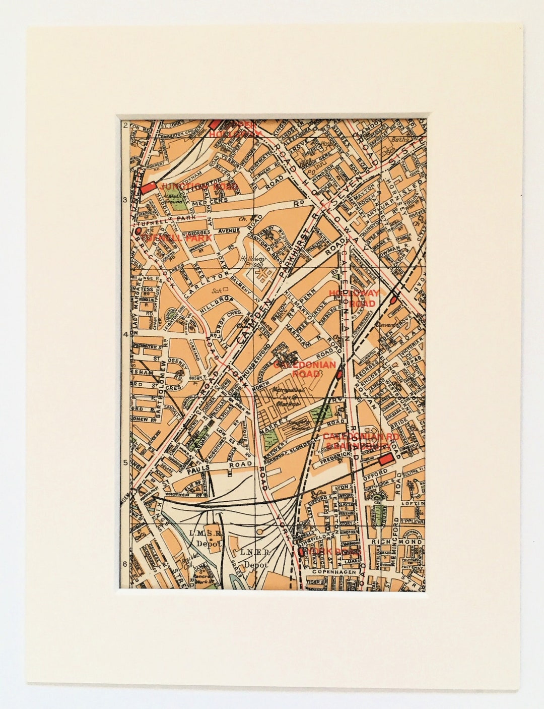 1930s VINTAGE LONDON MAP, North London, Tufnell Park, Holloway ...