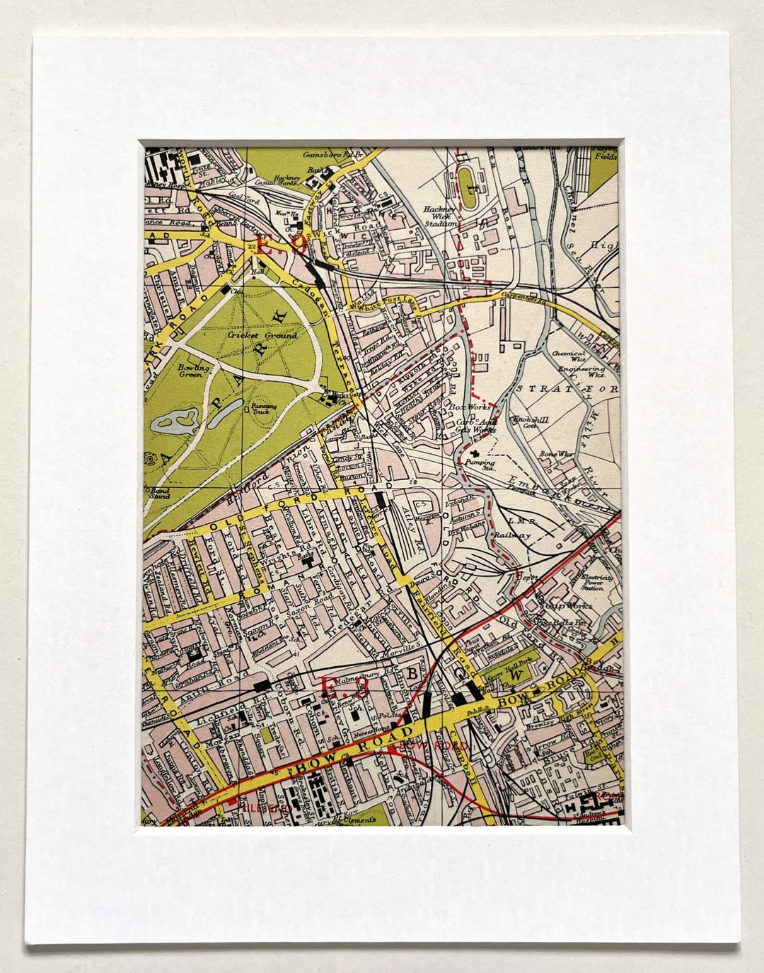 1959 VINTAGE LONDON MAP, North London, Stratford, Hackney, Bow, Bromley ...