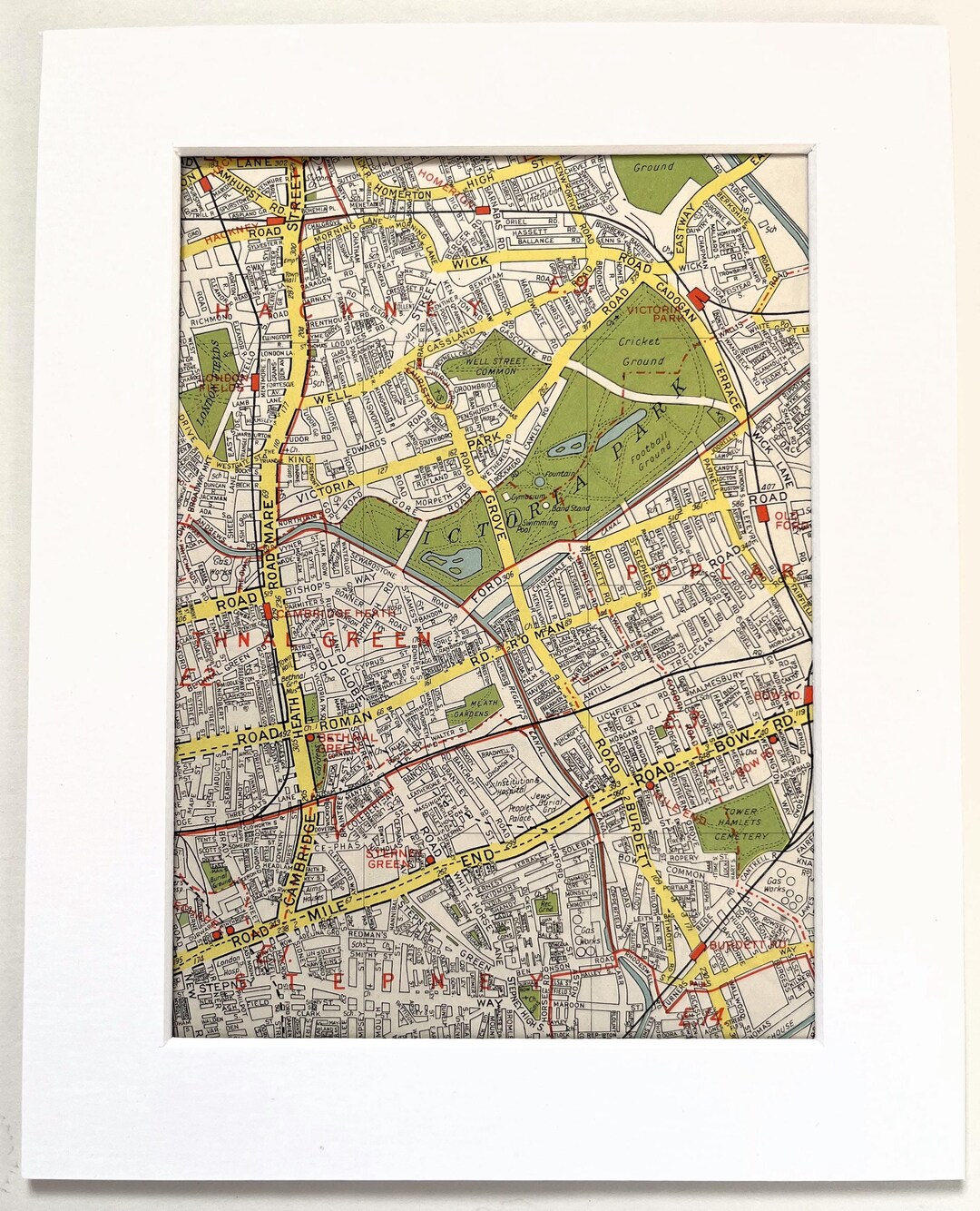 1950s VINTAGE LONDON MAP, East London, Stepney, Bethnal Green, Hackney ...