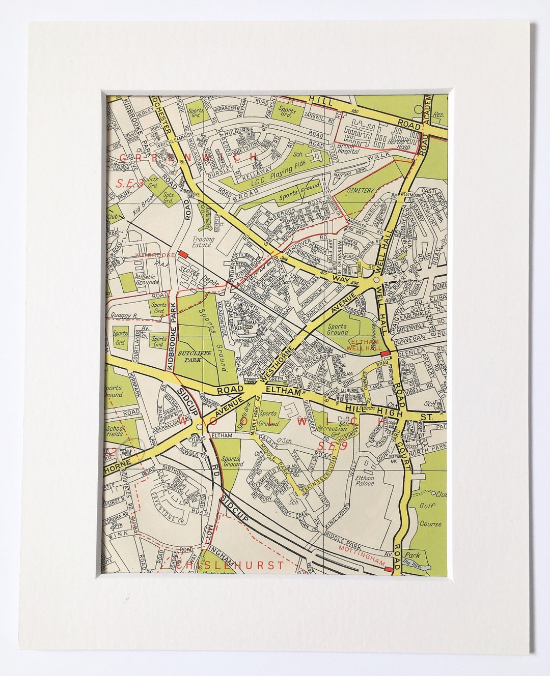 C. 1960 VINTAGE LONDON MAP, South East London, Blackheath, Mottingham ...