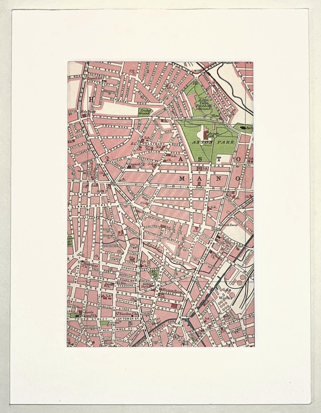 1949 VINTAGE BIRMINGHAM MAP, Birmingham, Handsworth, Aston Manor Matted ...