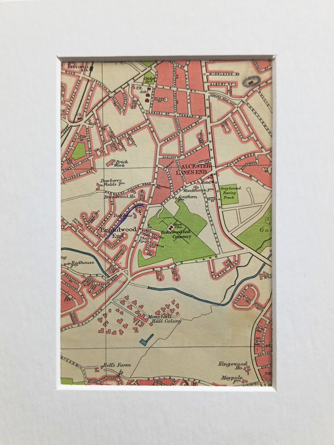 1952 VINTAGE BIRMINGHAM MAP, Birmingham, Broadwood End, Alcester Lanes ...